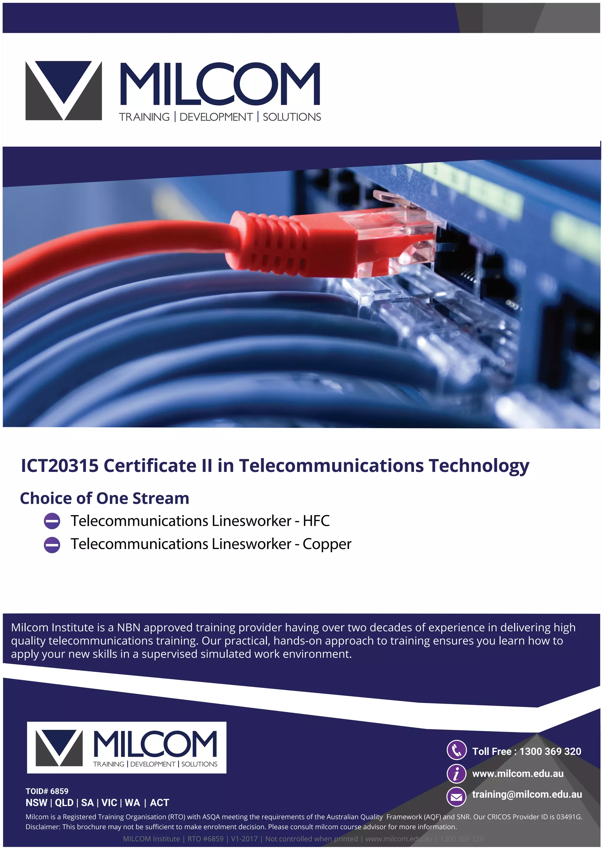 Milcom ict20315 certificate ii in telecommunications technology.v1.2 | PDF