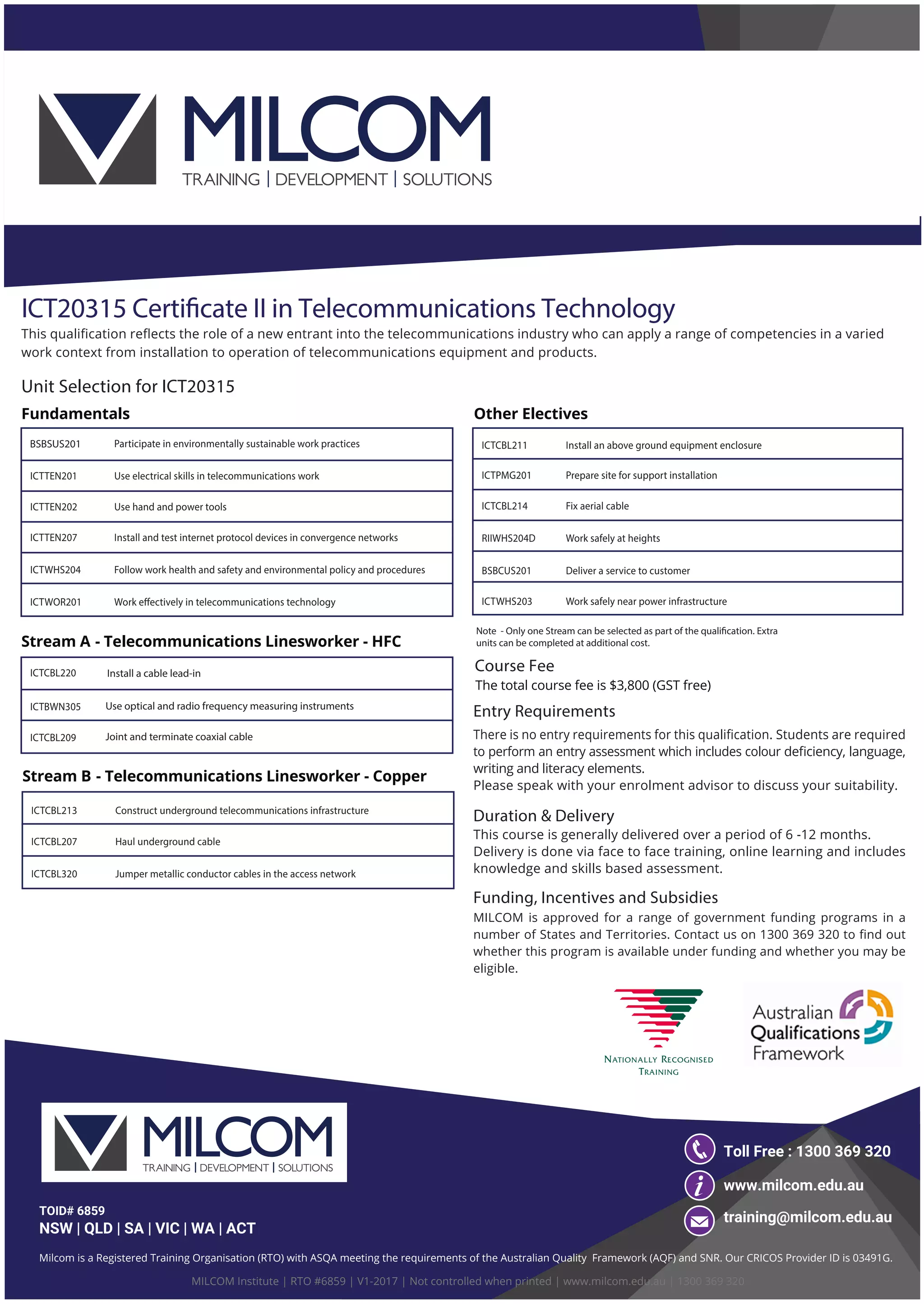 Milcom ict20315 certificate ii in telecommunications technology.v1.2 | PDF