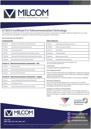 Milcom ict20315 certificate ii in telecommunications technology.v1.2 | PDF