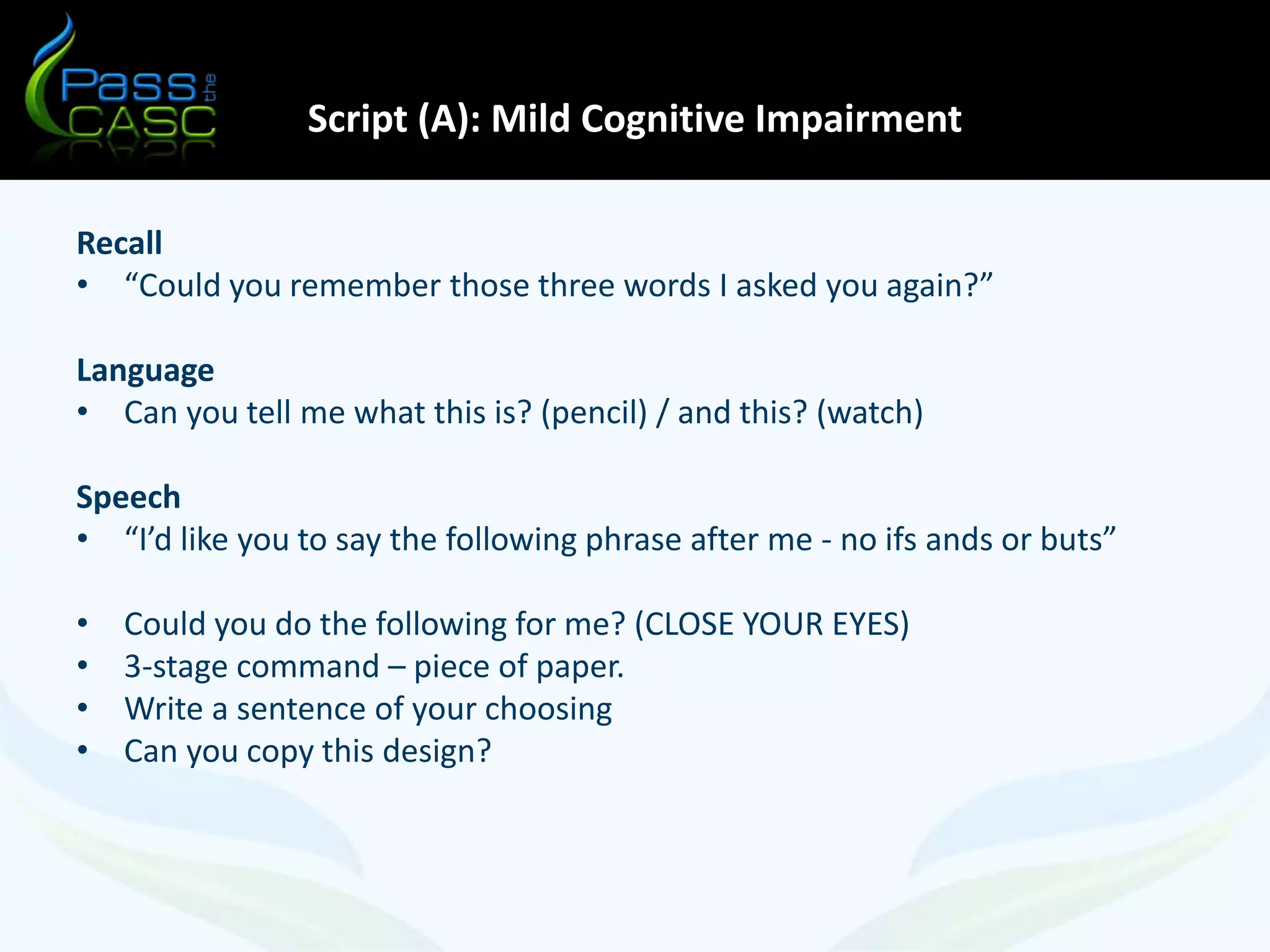 Pass the CASC - Mild Cognitive Impairment - Tutorial for MRCpsych CASC ...