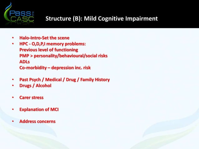 Pass the CASC - Mild Cognitive Impairment - Tutorial for MRCpsych CASC ...
