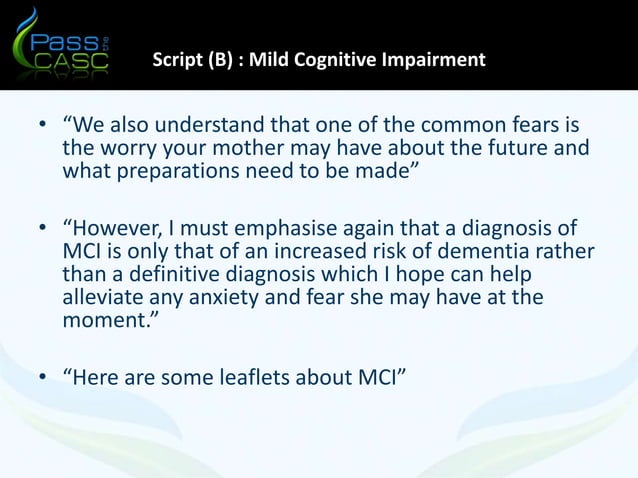 Pass the CASC - Mild Cognitive Impairment - Tutorial for MRCpsych CASC ...