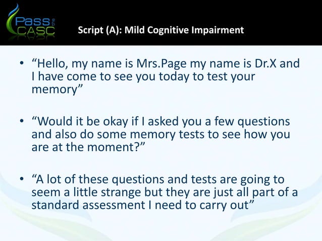 Pass the CASC - Mild Cognitive Impairment - Tutorial for MRCpsych CASC ...