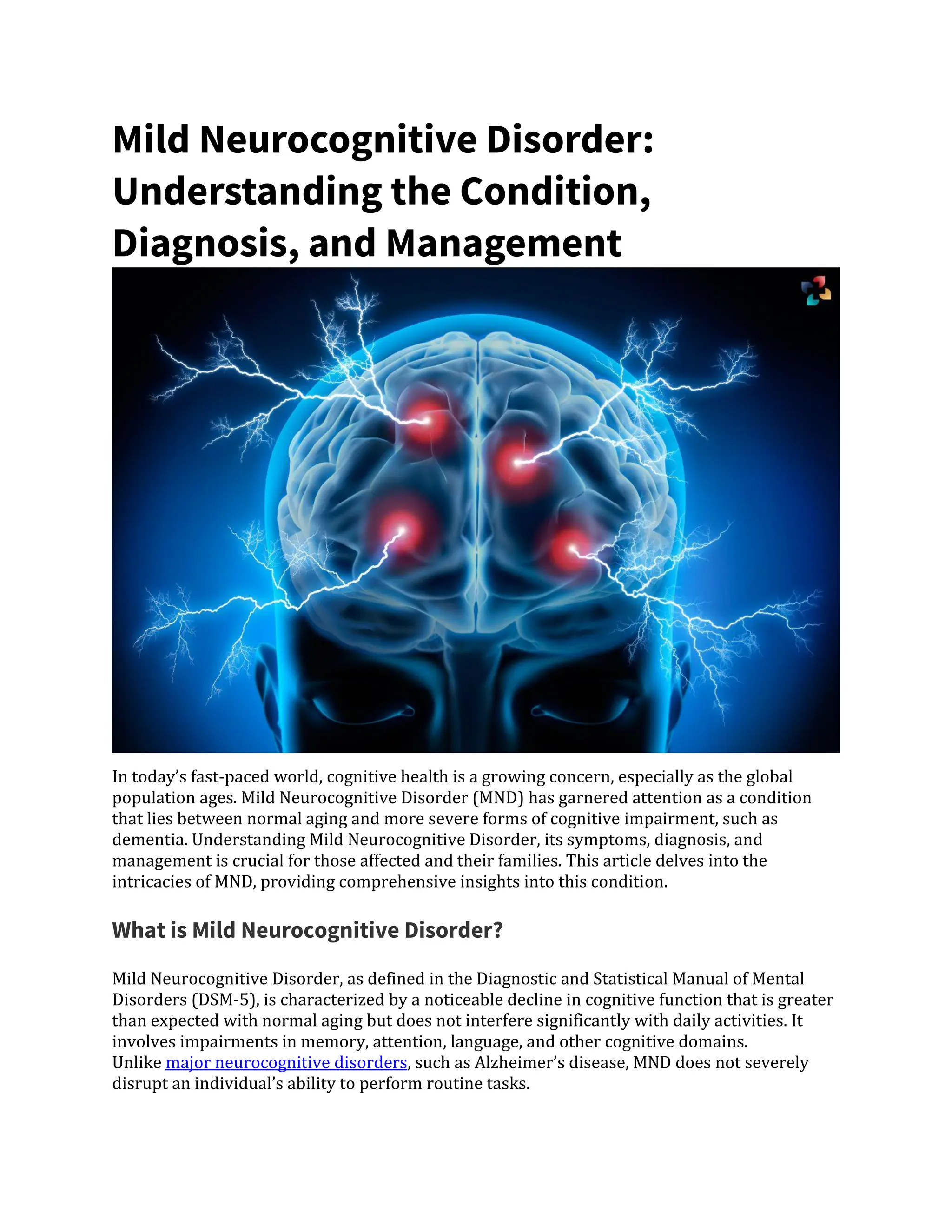 Mild Neurocognitive Disorder: Symptoms, Causes, Diagnosis, and Treatment | The Lifesciences ...