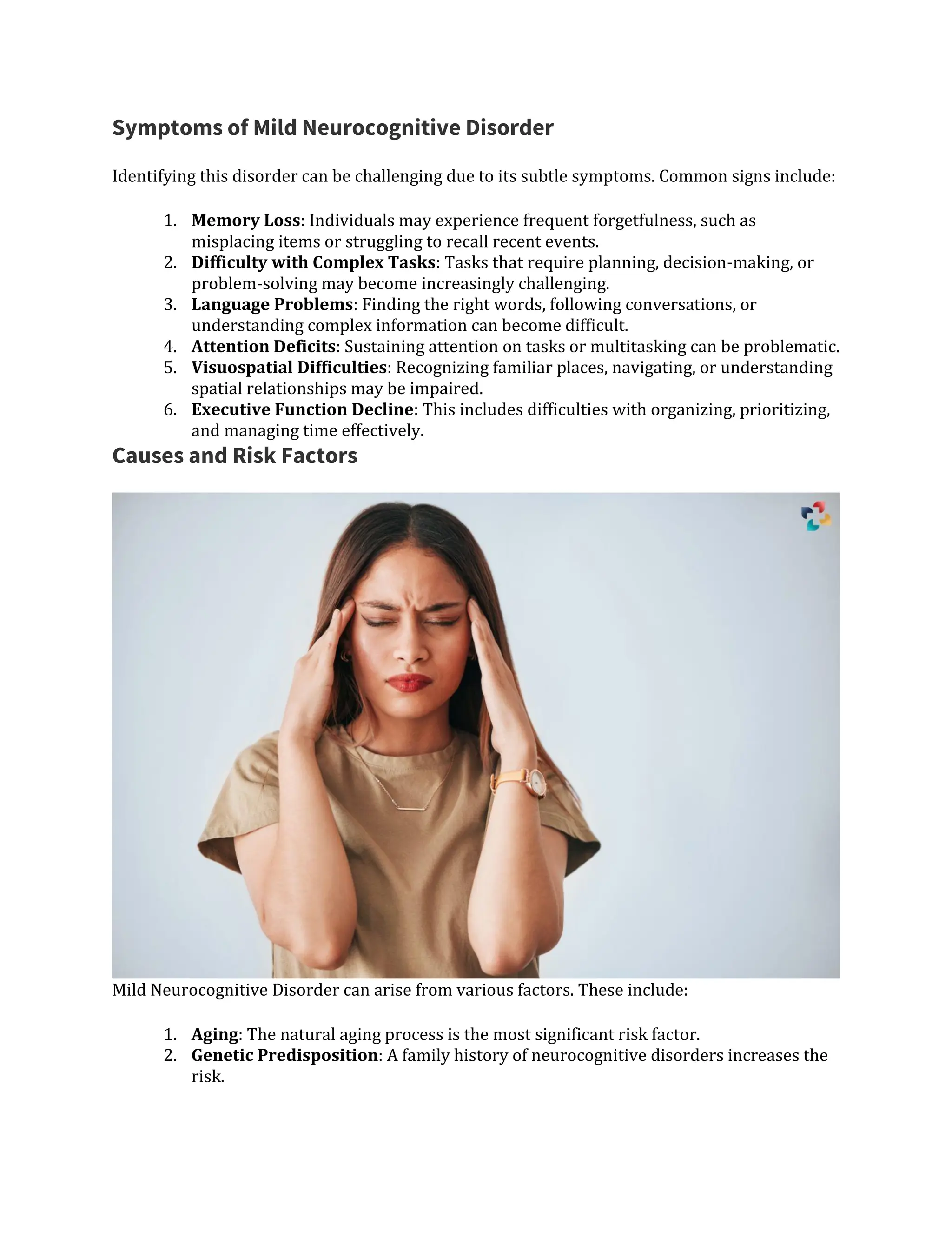 Mild Neurocognitive Disorder: Symptoms, Causes, Diagnosis, and ...