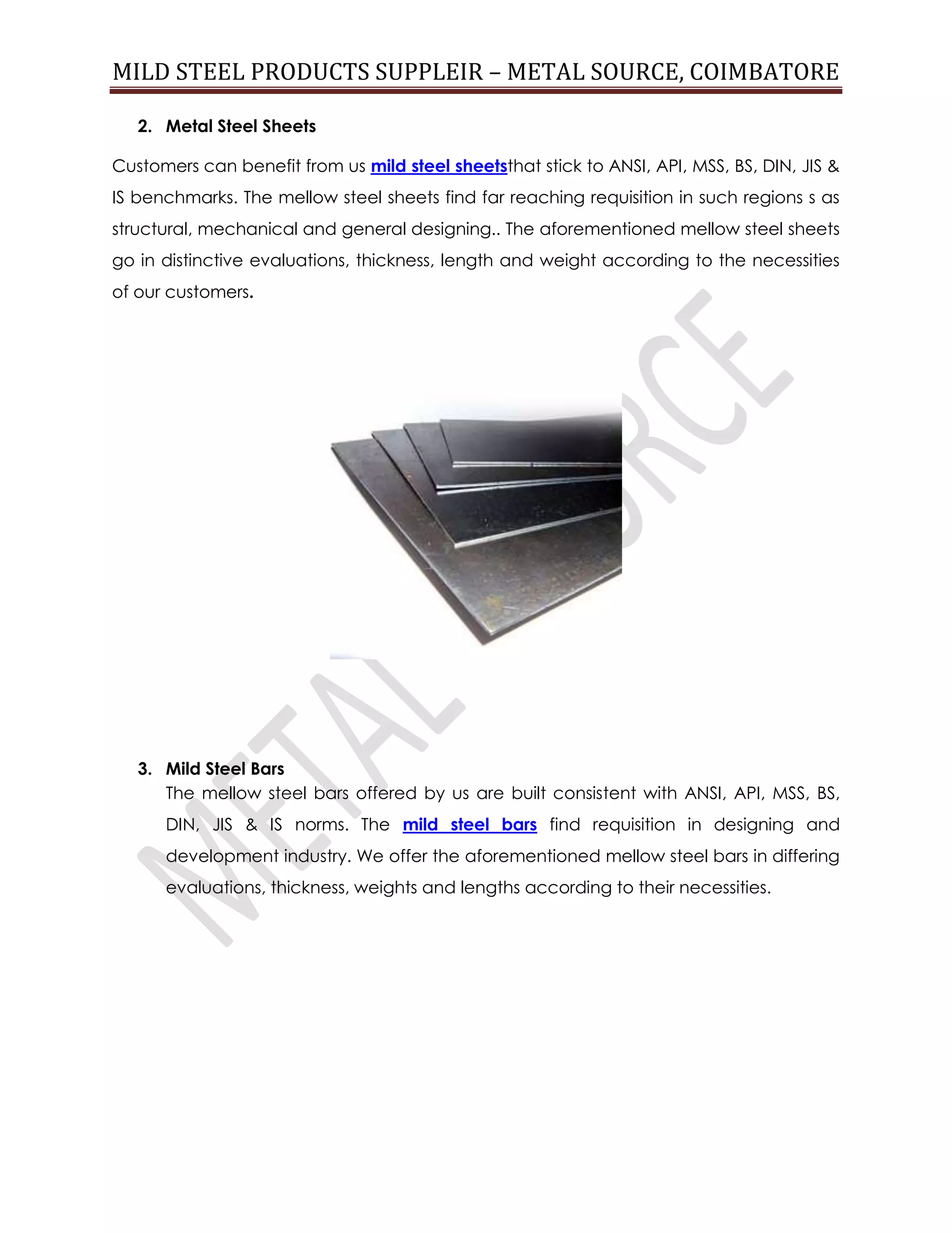 Mild steel products suppliers | DOCX