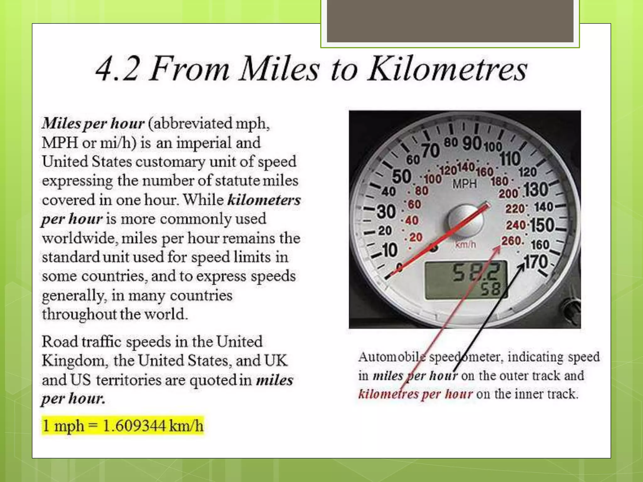 Miles to km | PPT