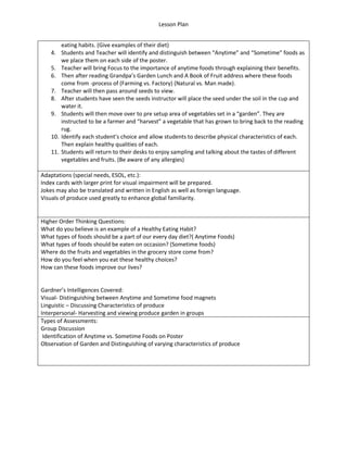 Milestone 3 food and nurtition lesson plan | PDF