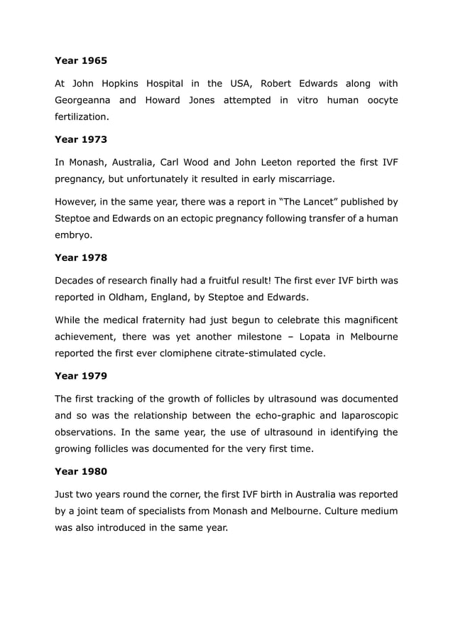Milestones in the history of IVF by Medline Academics | PDF