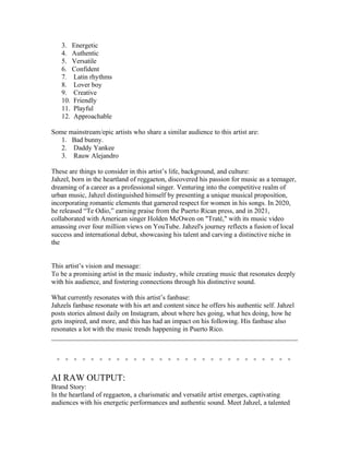 Brand Analysis for reggaeton artist Jahzel. | PDF