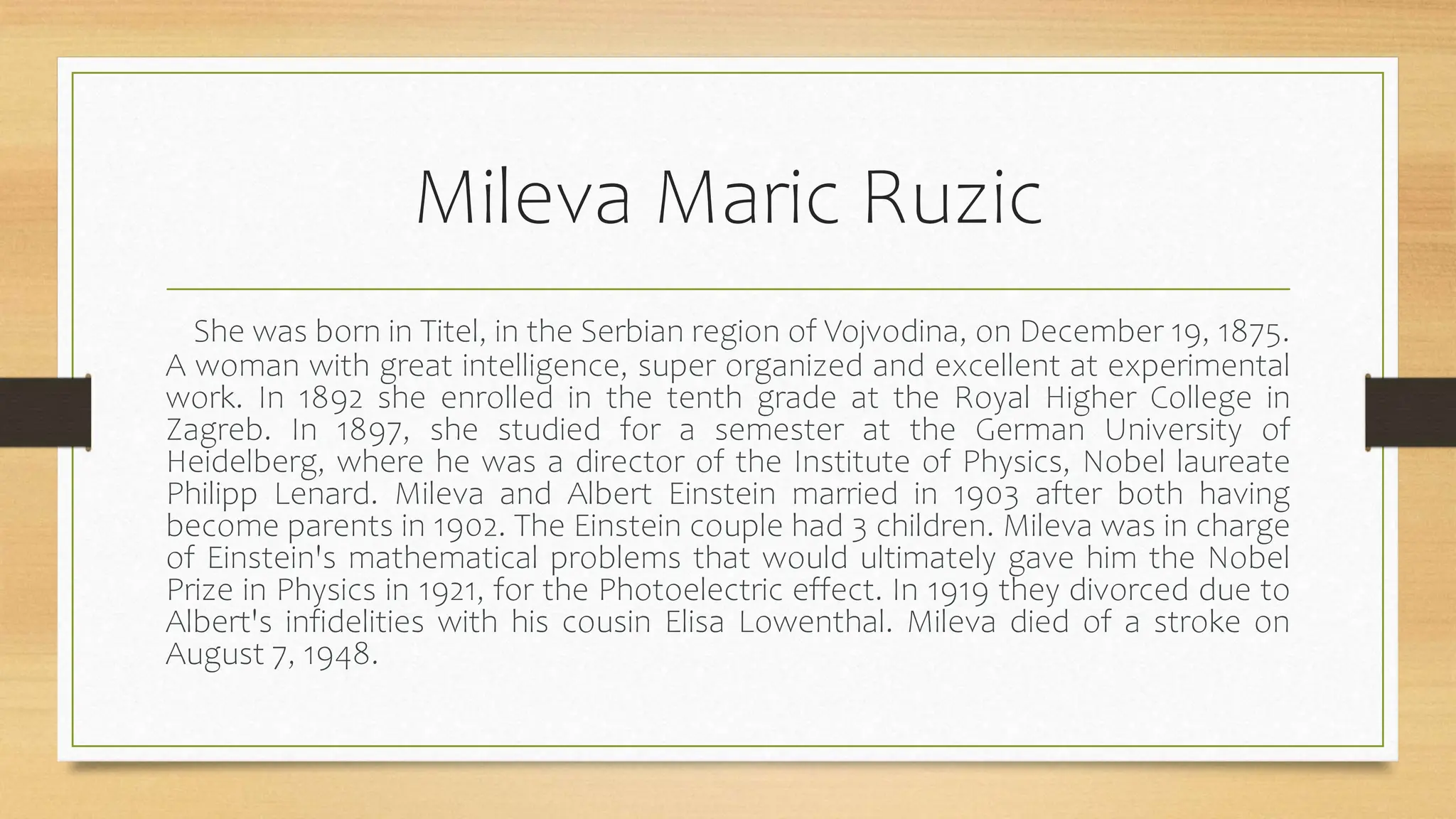 Exposición sobre la vida de Mileva Maric.pptx | Physics | Science