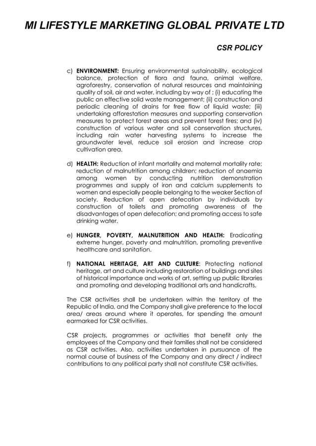 mi life style marketing global pvt limited | PDF | Free Download