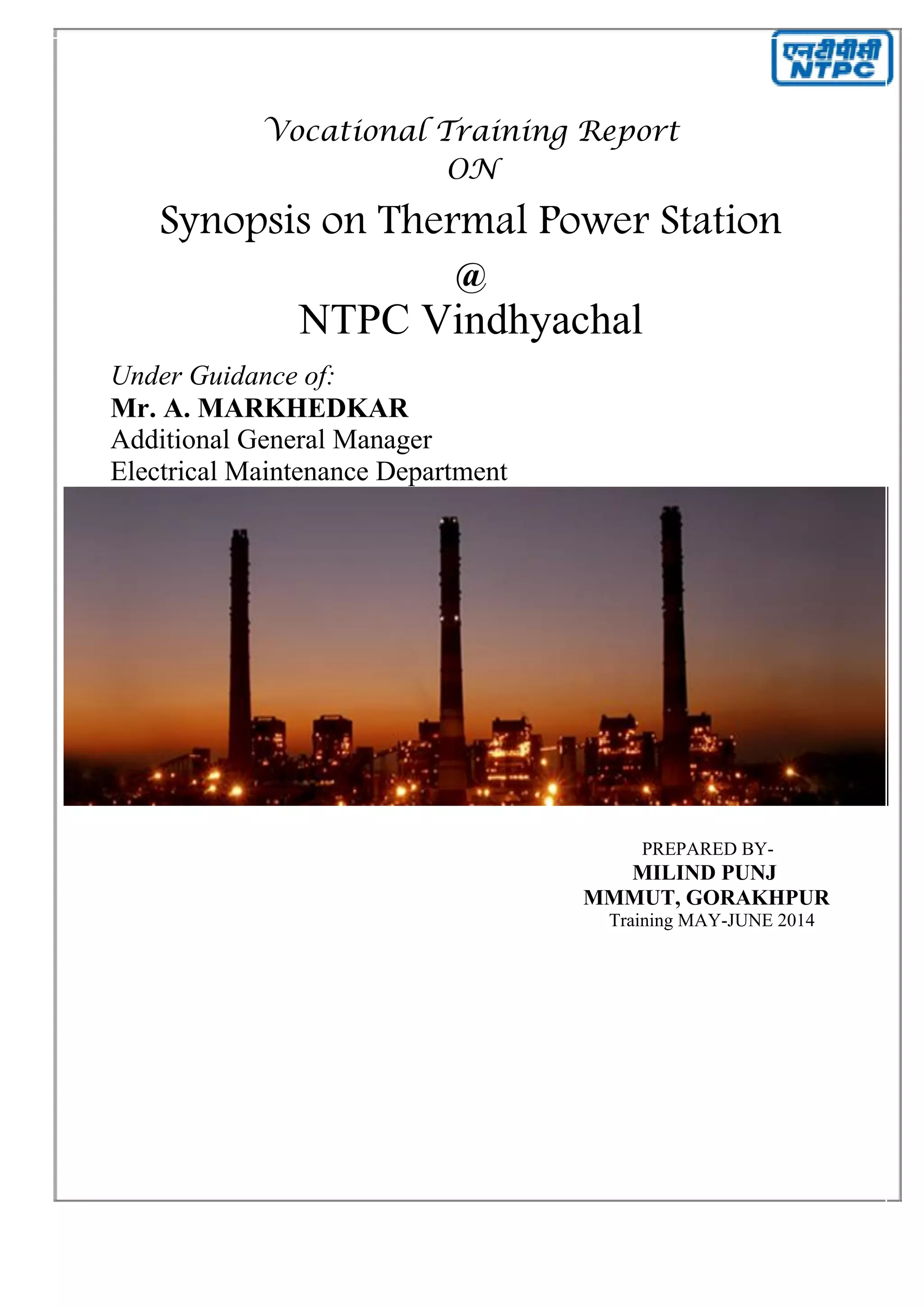 VOCATIONAL TRAINING REPORT @ NTPC VINDHYACHAL | PDF