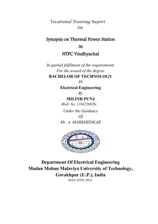 VOCATIONAL TRAINING REPORT @ NTPC VINDHYACHAL | PDF