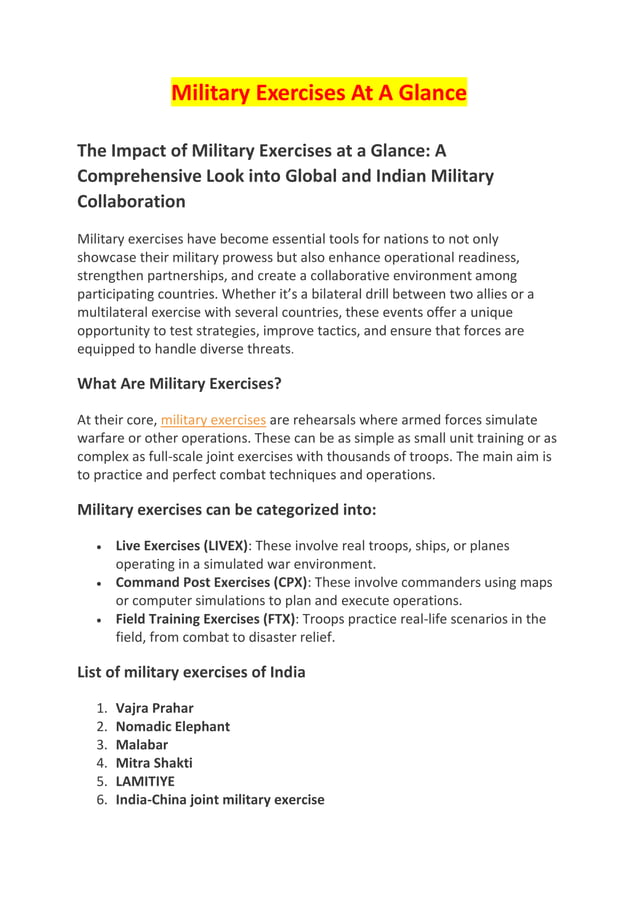Military Exercises At A Glance- Shield Defence Academy | PDF | Free ...