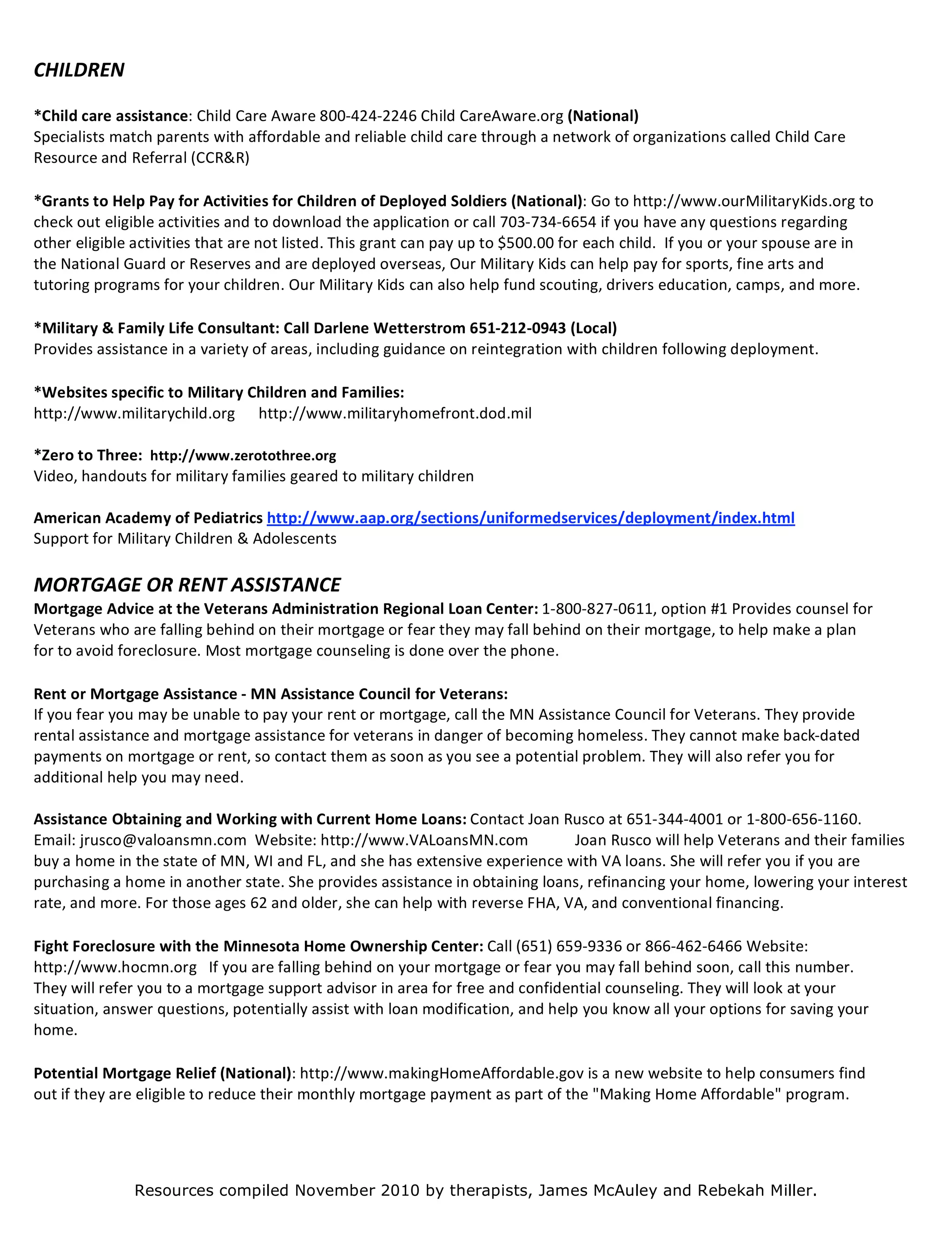Military families resource handout mn | PDF