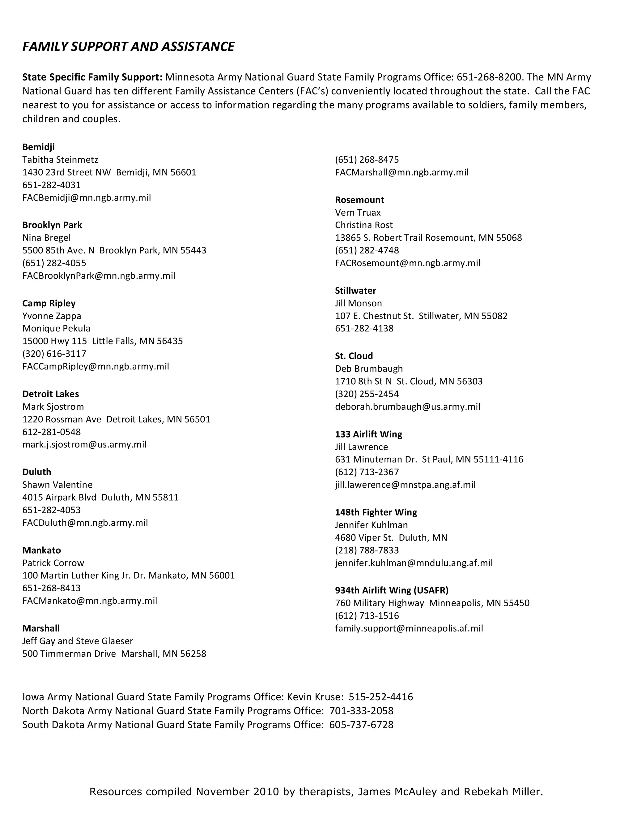 Military families resource handout mn | PDF