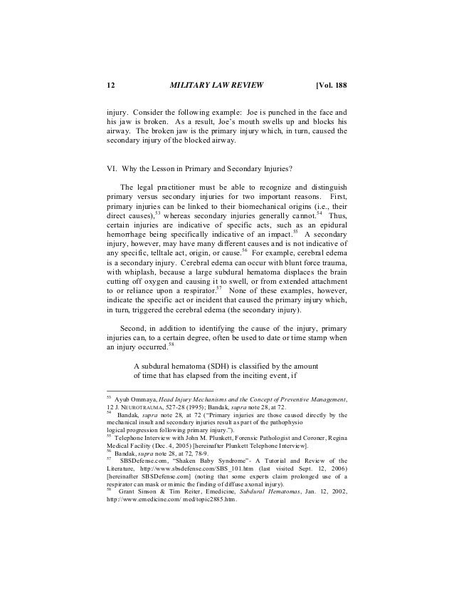 Military law review shaken baby