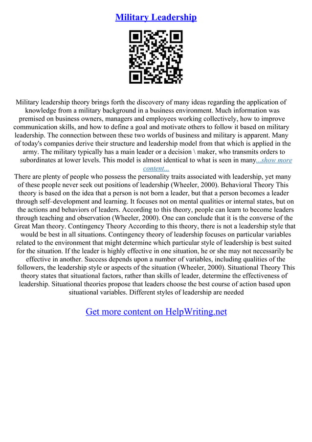 Military Leadership Essay | PDF | Executive Leadership & Management ...