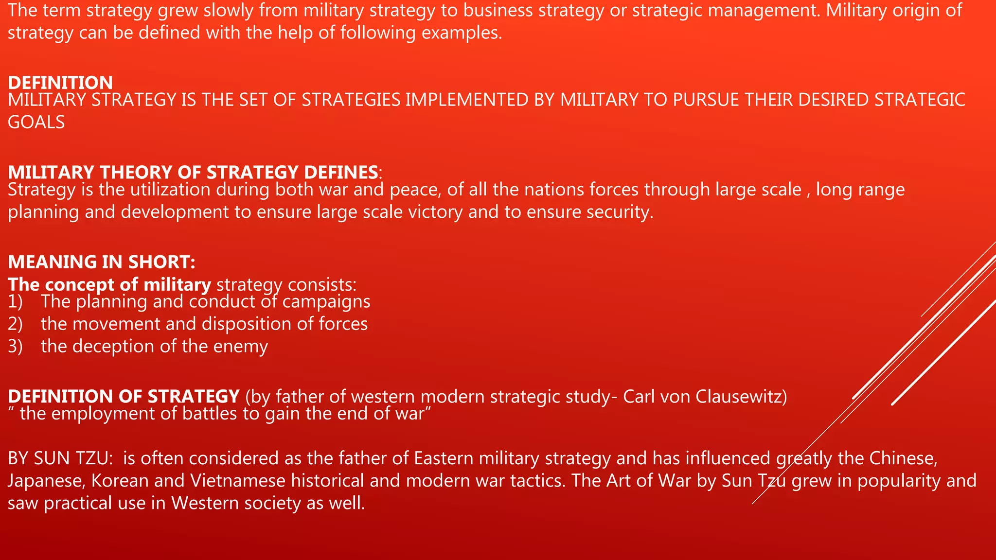 Military origin of strategy and evolution of strategic | PPTX
