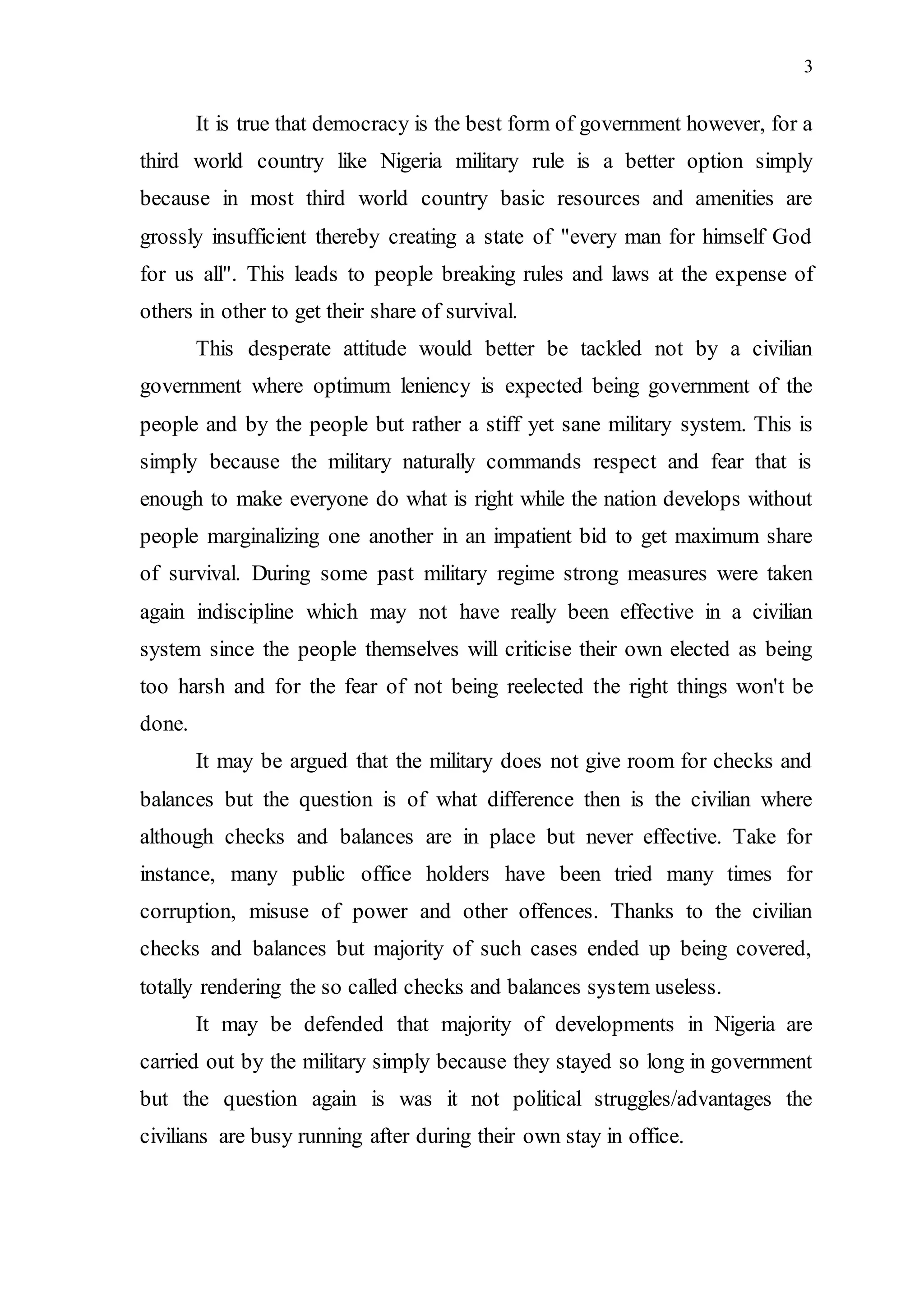 Military regime is better than civilian rule | DOCX