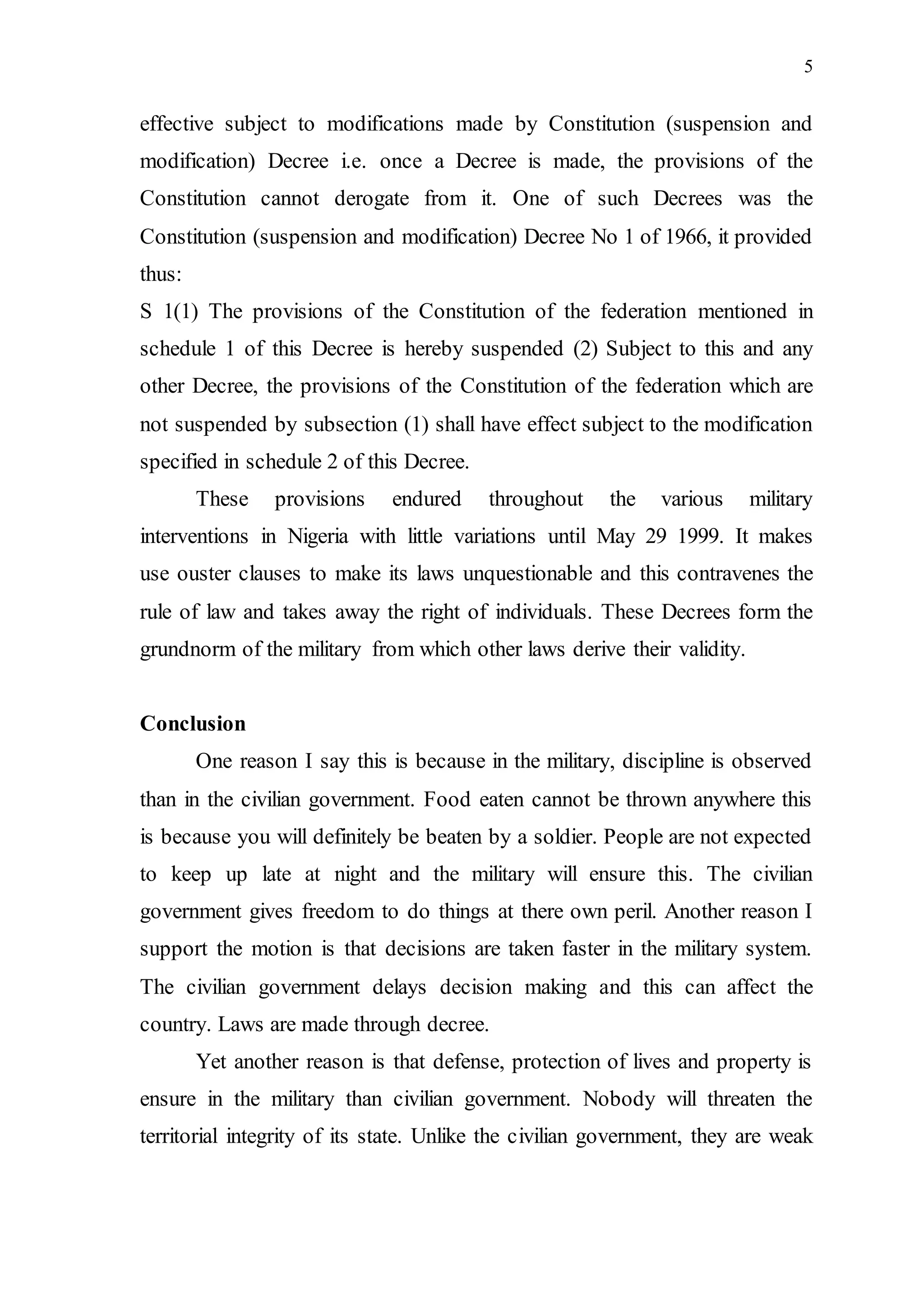 Military regime is better than civilian rule | DOCX