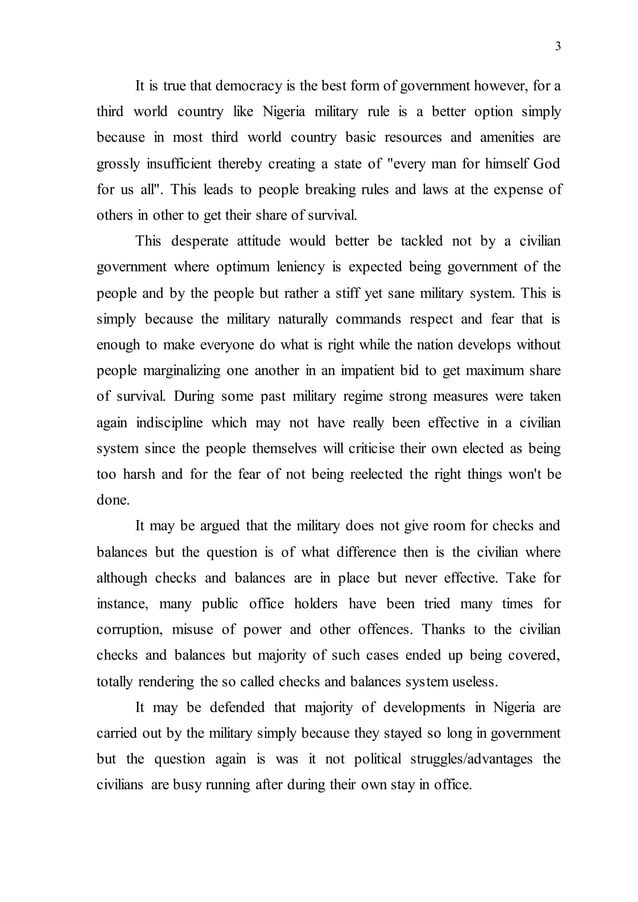 Military regime is better than civilian rule | DOCX | Civic affairs | Politics