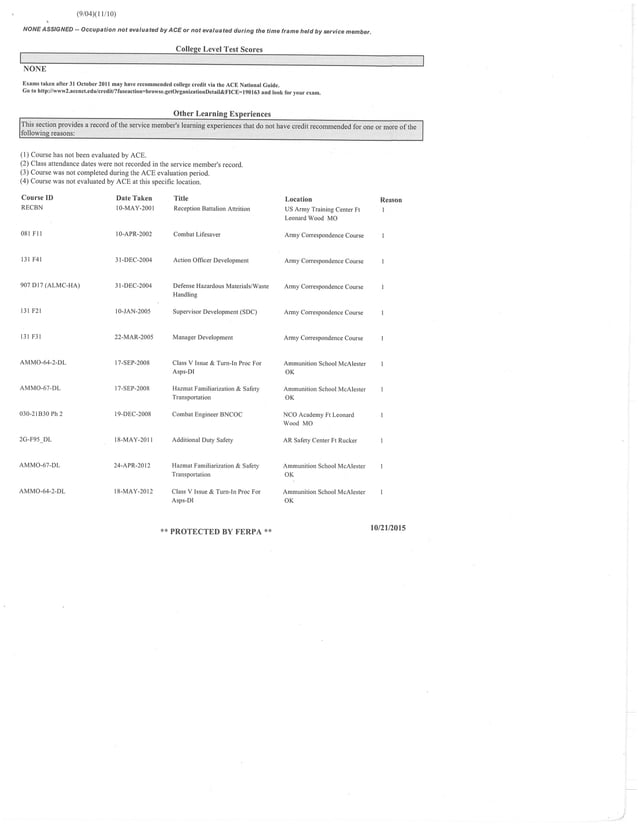 Military tanscript | PDF
