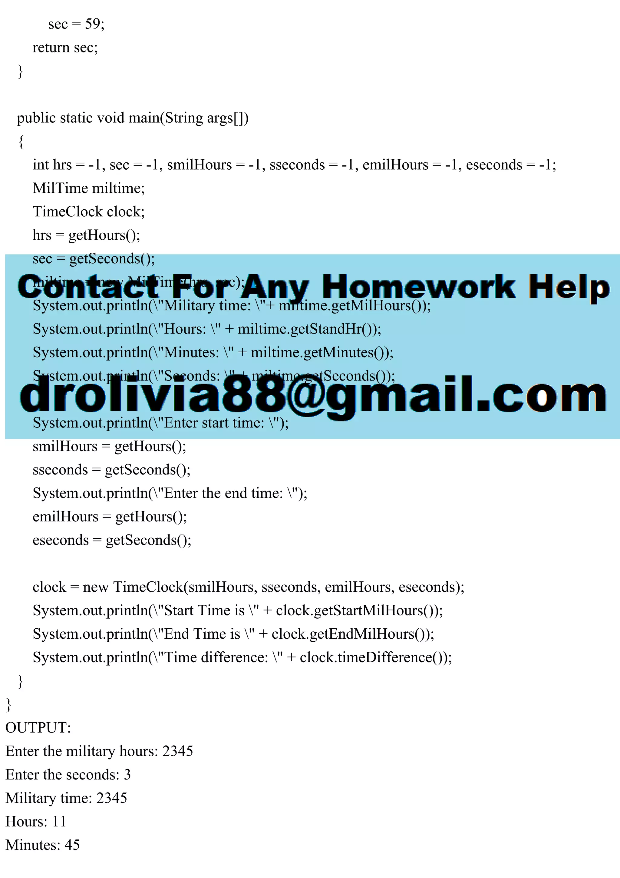 Military time and Standard time, JavaOne of the assignments given .pdf