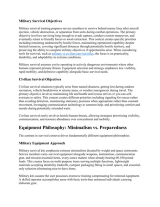 Military vs Civilian Survival Strategy: Equipment and Uses | PDF