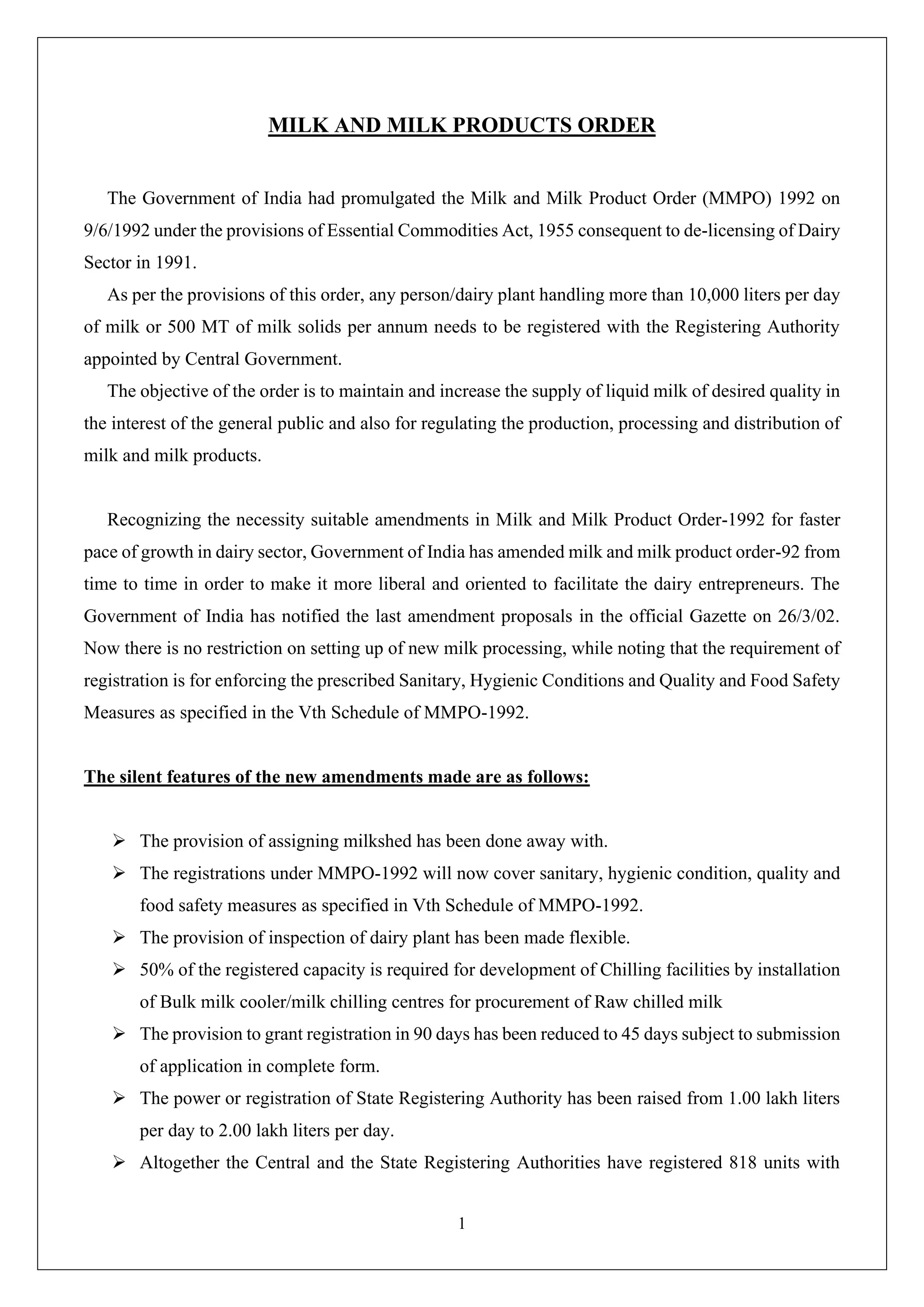 MILK AND MILK PRODUCTS ORDER (MMPO) | PDF