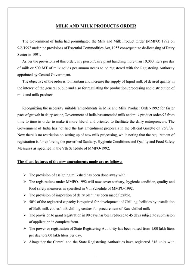 MILK AND MILK PRODUCTS ORDER (MMPO) | PDF