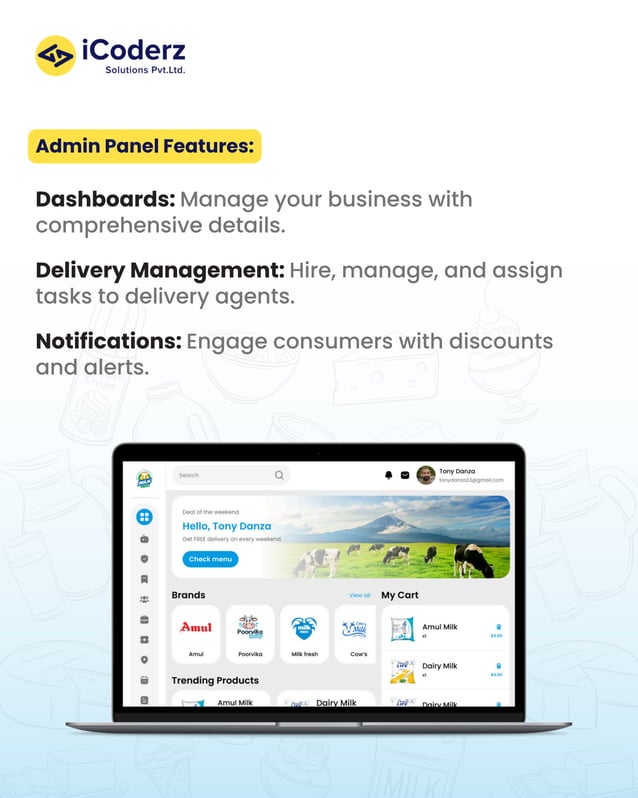 On Demand Milk Delivery App Solutions By Icoderz Solutions | PDF