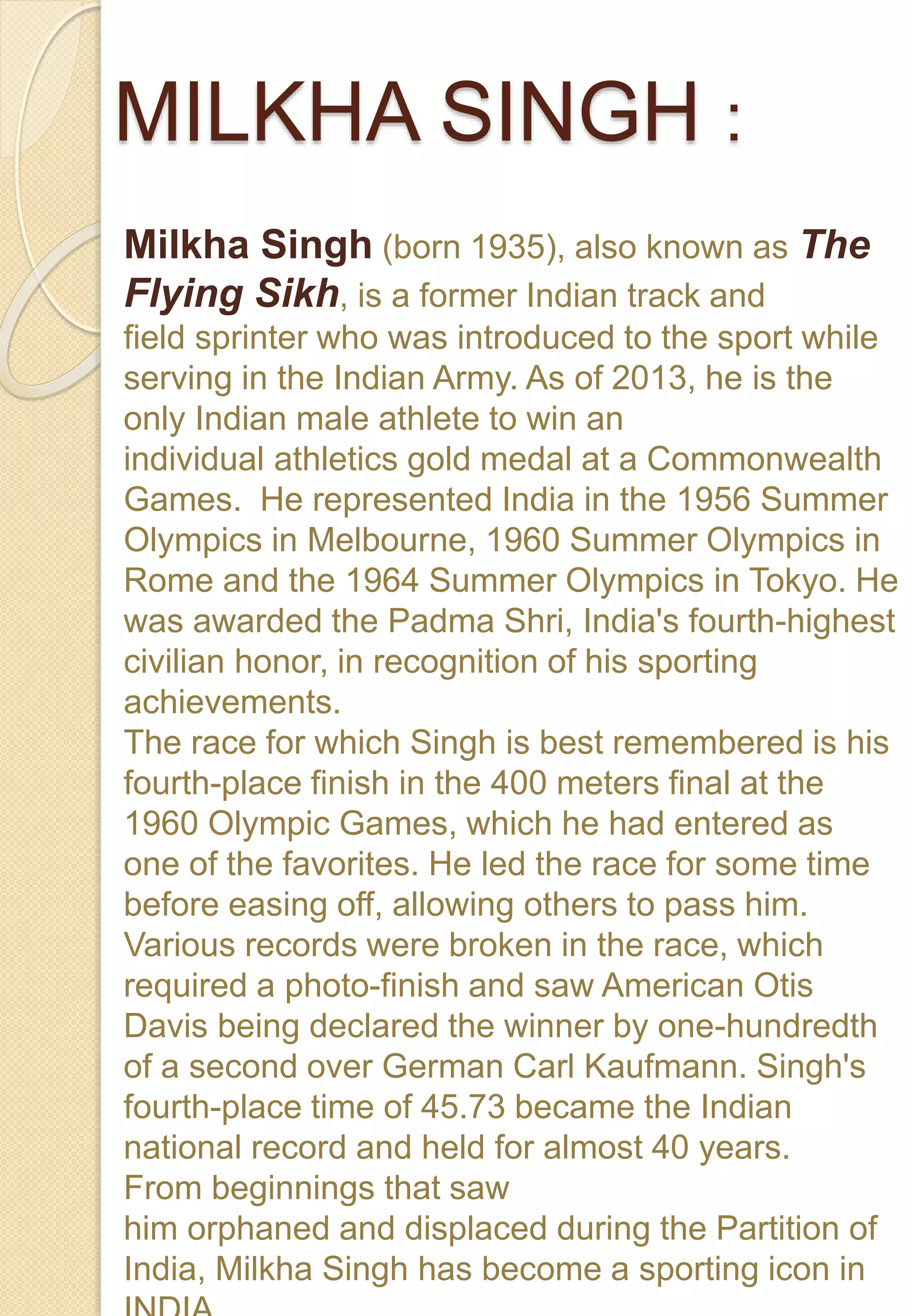 Milkha singh indian icon | PPTX