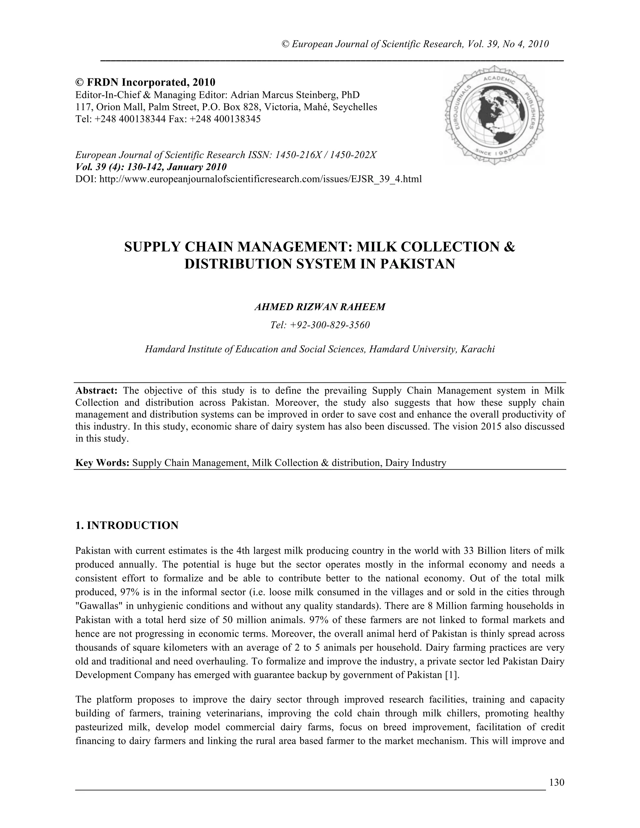 SUPPLY CHAIN MANAGEMENT: MILK COLLECTION & DISTRIBUTION SYSTEM IN ...