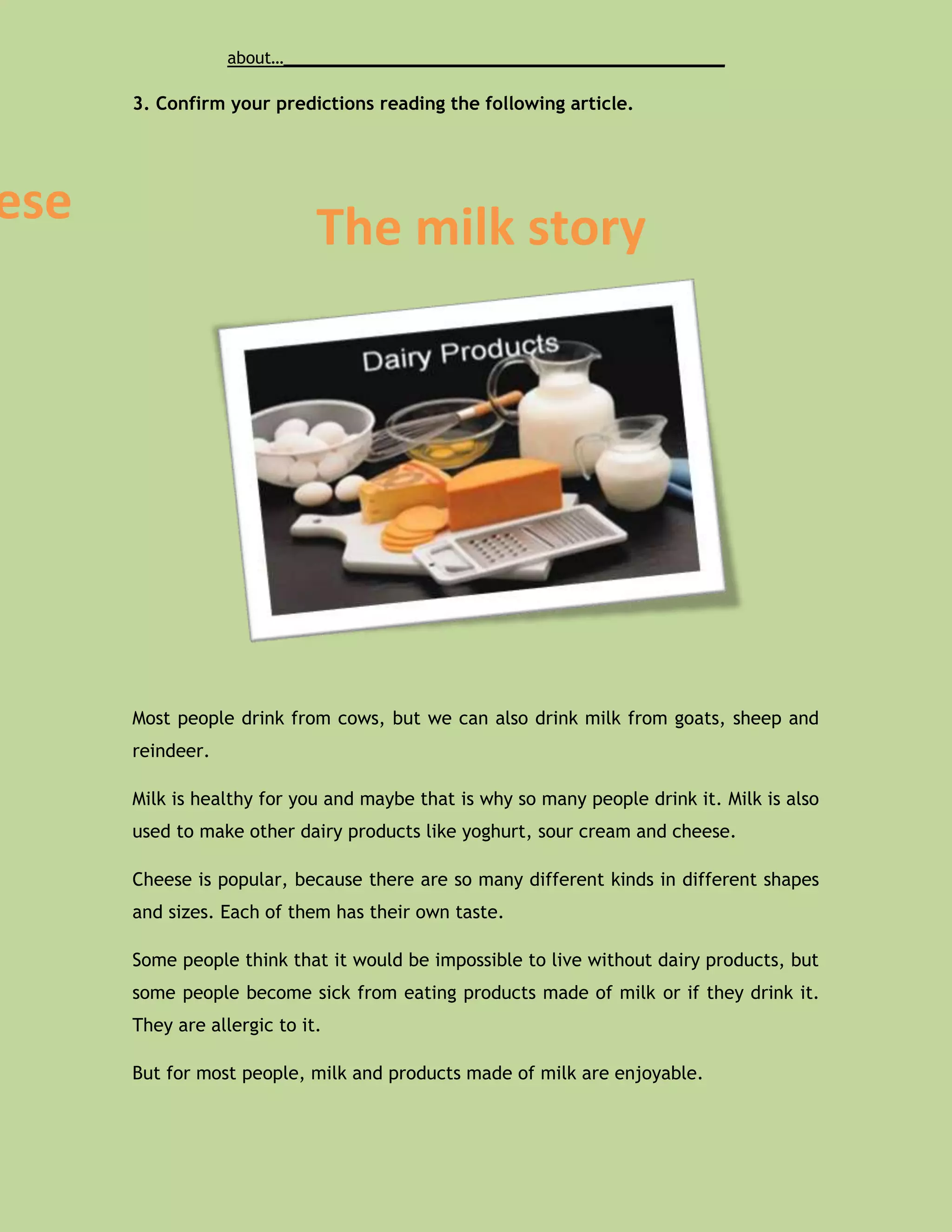Milk reading | DOCX | Food & Drink