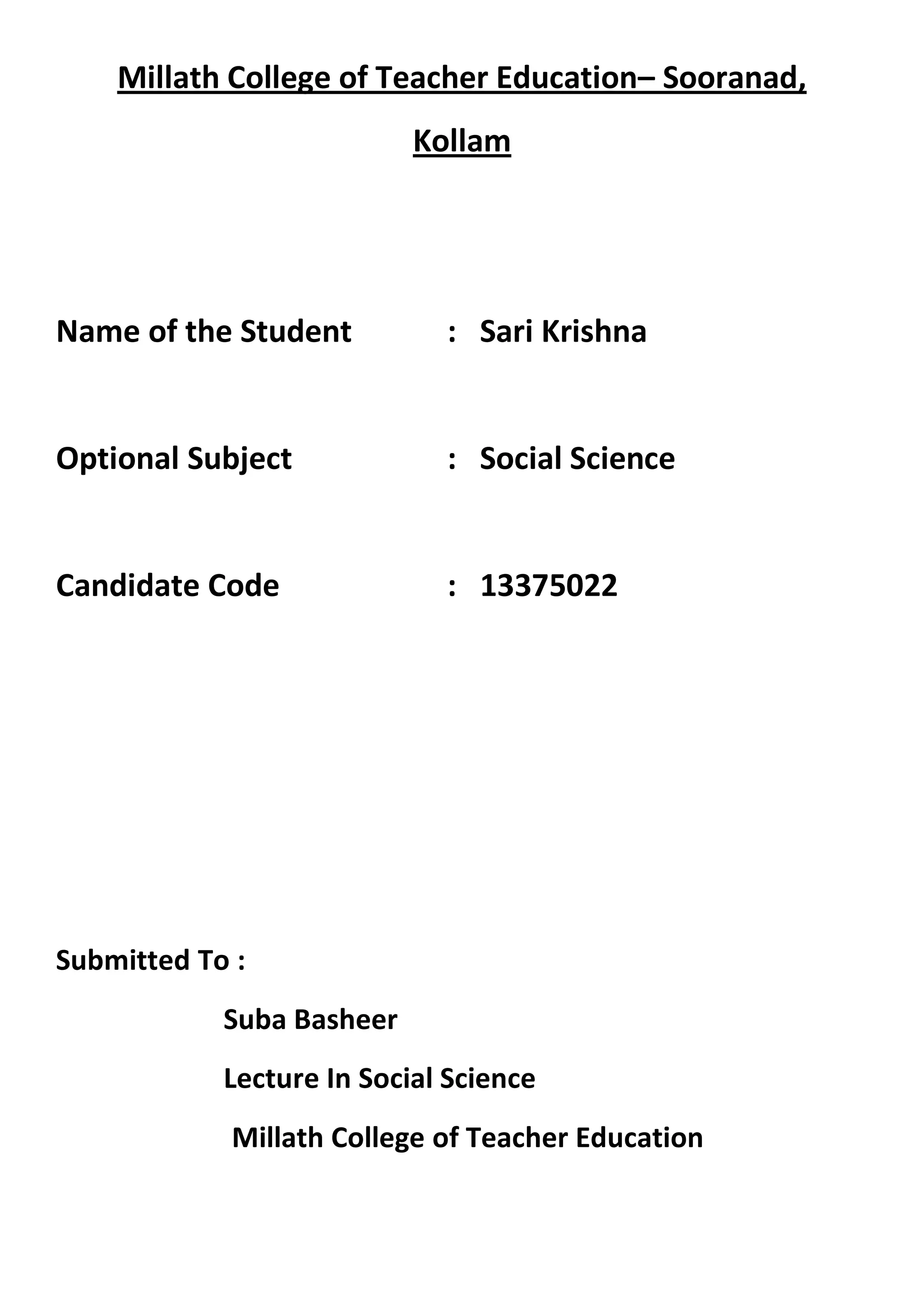 Millath college of teacher education Assignment | PDF