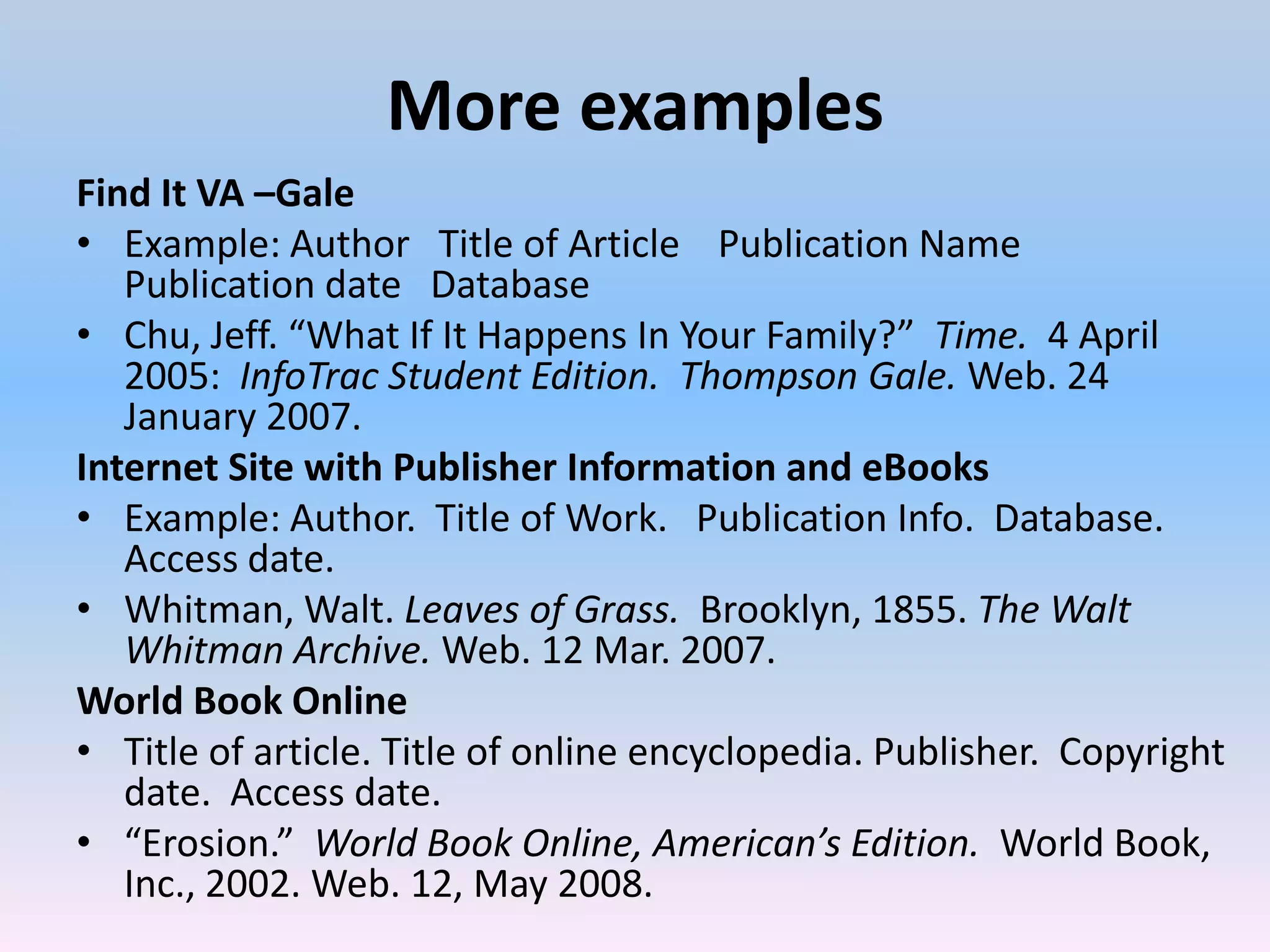 Millbrook high school library citation examples 2013 | PPTX | Books and ...