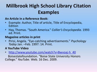 Millbrook high school library citation examples 2013 | PPTX | Books and ...