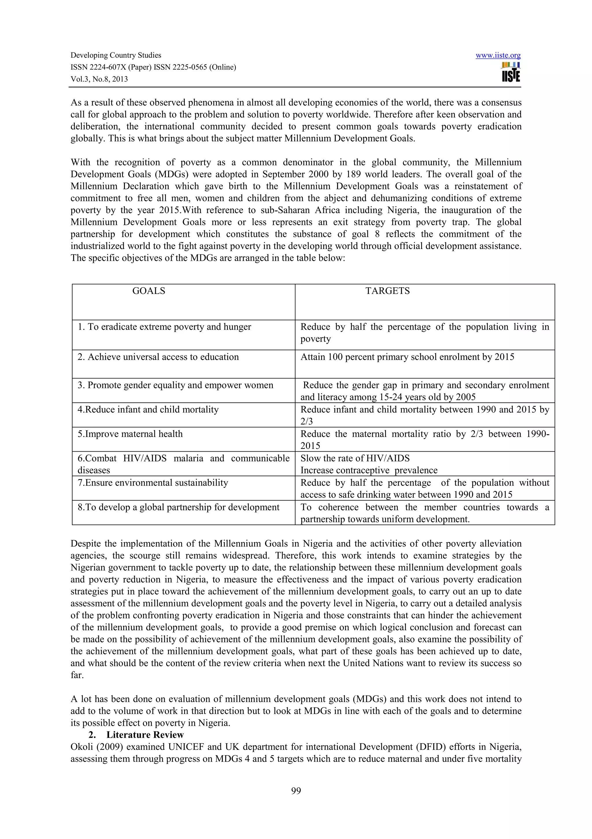 Millennium development goals and poverty in nigeria | PDF