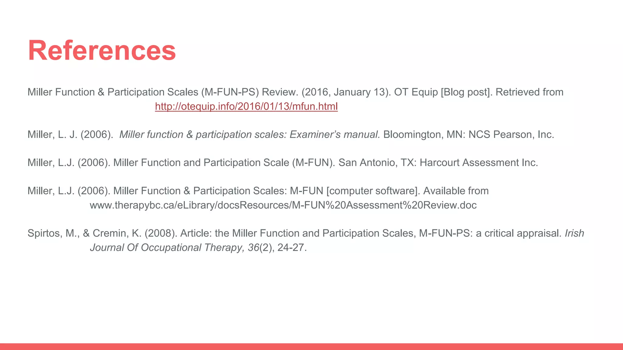 Miller Function and Participation Scales | PPTX