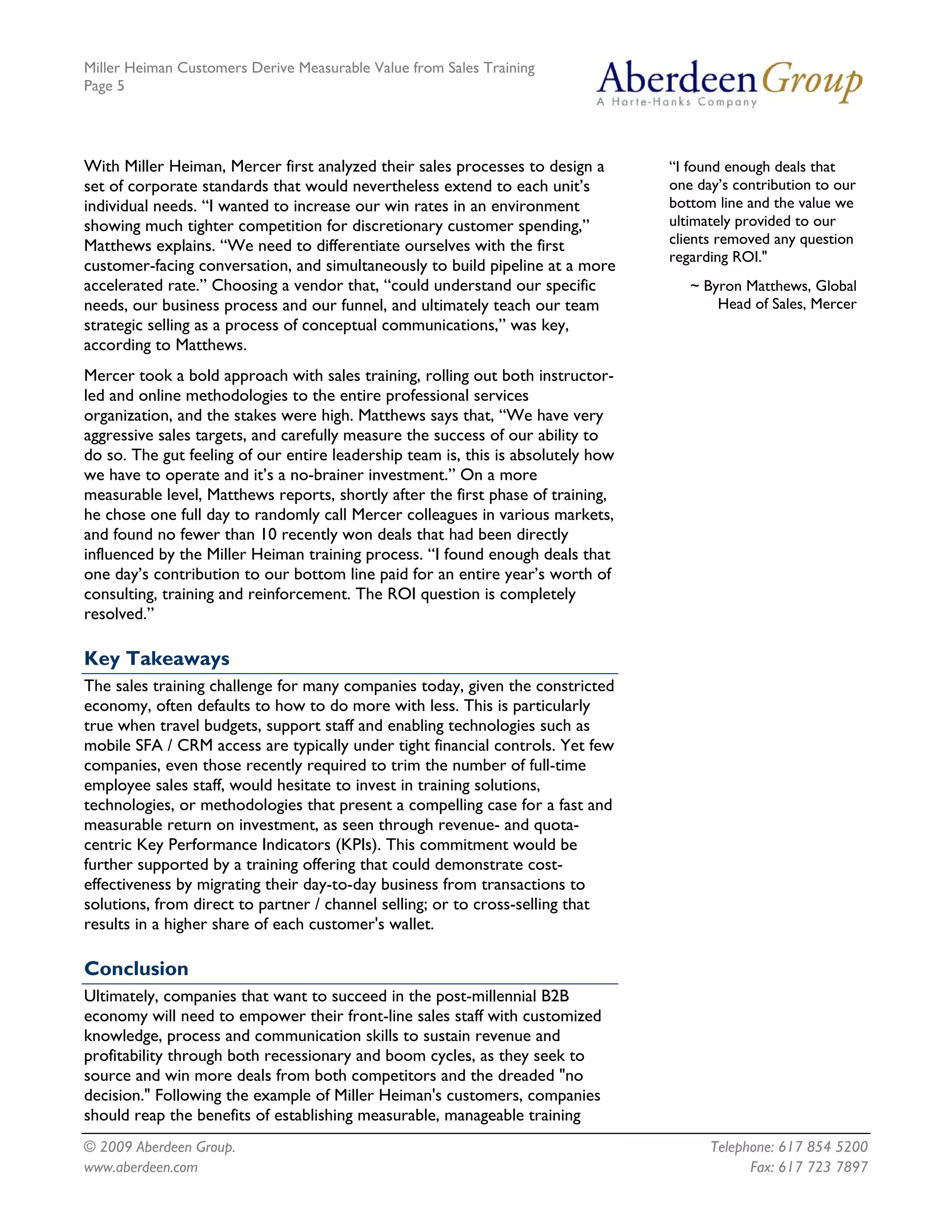 Miller Heiman Measurable Value From Sales Training | PDF