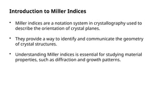 Miller Indices for orientation for crystal structure | PPT