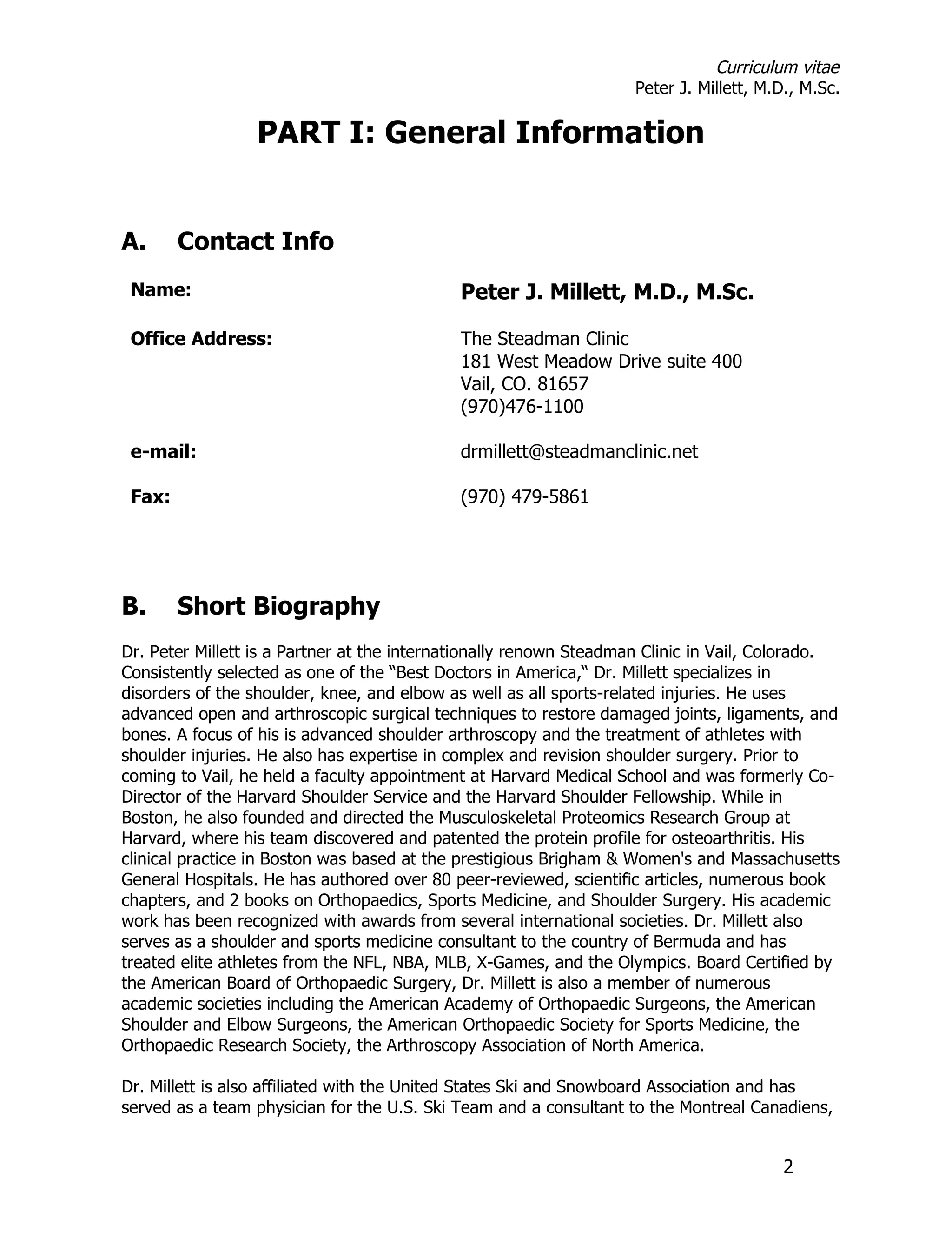 Peter Millett MD | Orthopaedic Surgeon | The Steadman Clinic Sports ...