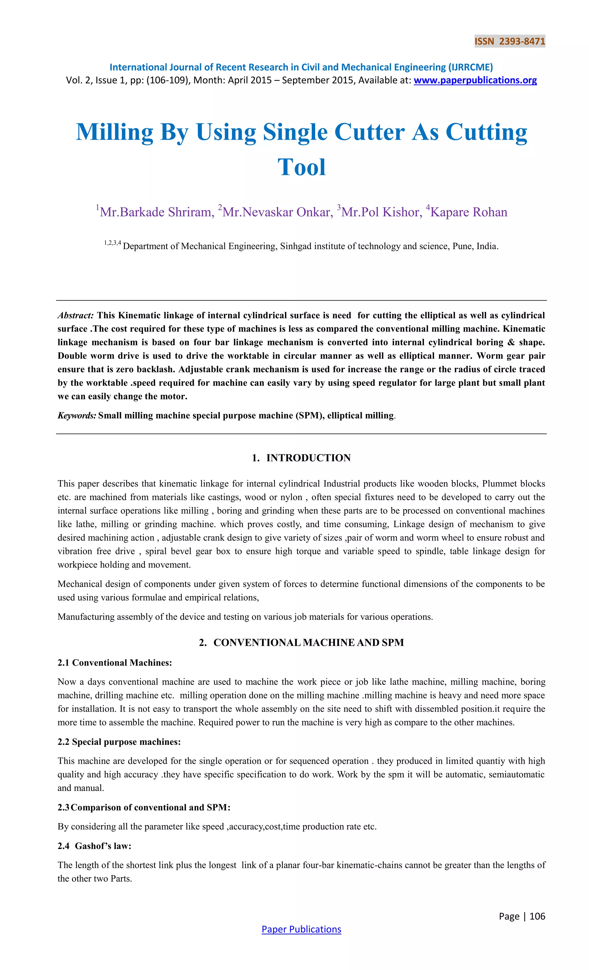 Milling By Using Single Cutter As Cutting Tool | PDF | Track and Field ...