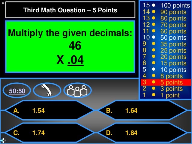 Who Wants To Be a Millionaire (Elementary Mathematics Review)
