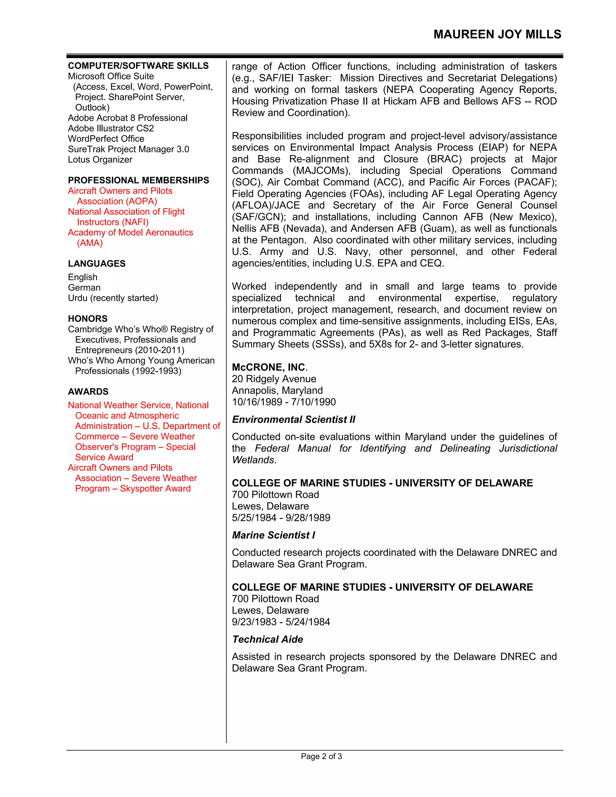 Mills Maureen Joy Resume Rev01 04 Uav | PDF