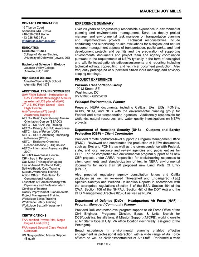 Mills Maureen Joy Resume Rev01 04 Uav | PDF