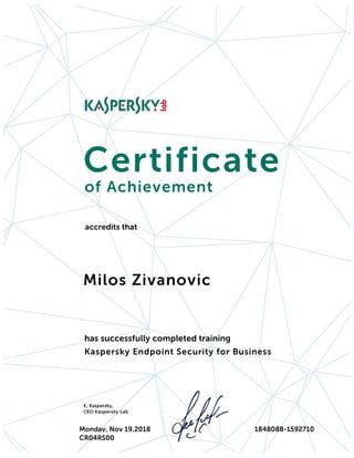 Milos Zivanovic - Kaspersky Endpoint Security for Business | PDF