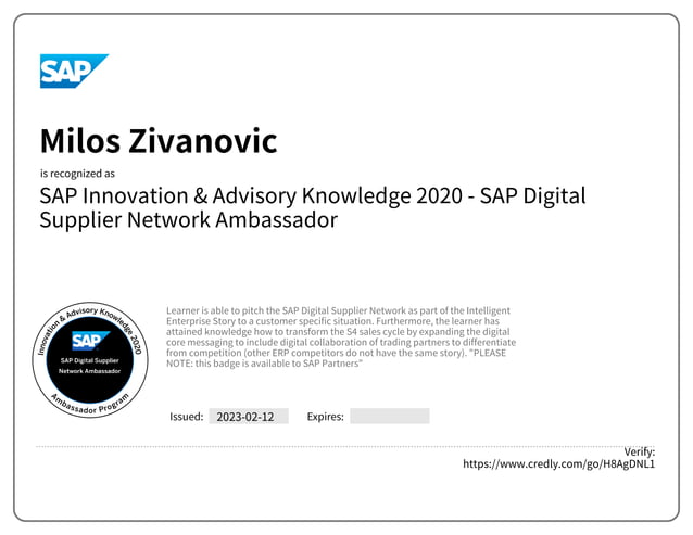 Milos Zivanovic - SAP Digital Supplier Network Ambassador | PDF